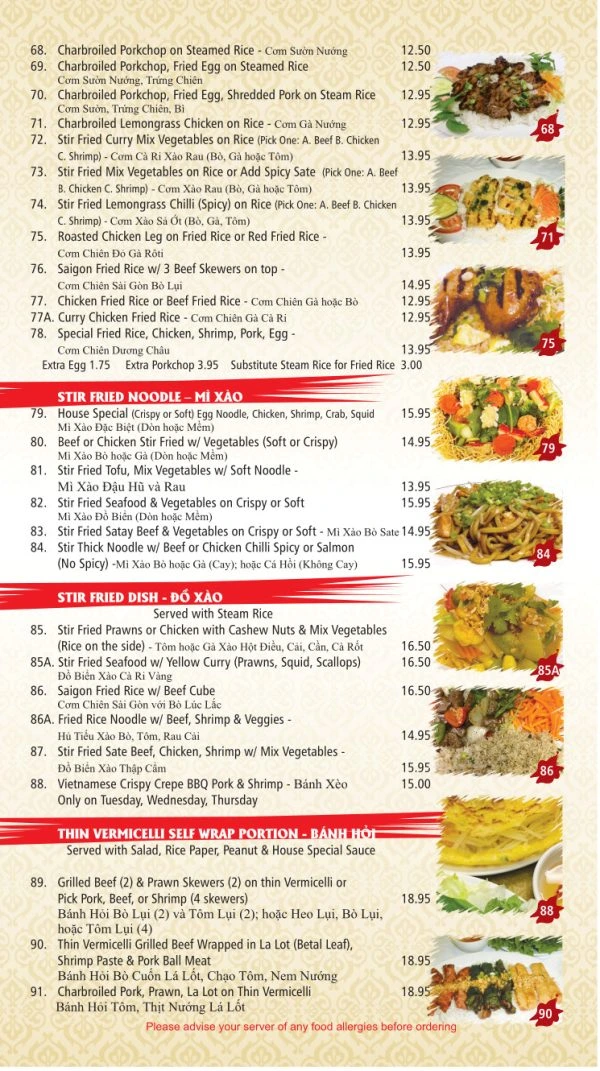Menu – Treasure Of Saigon